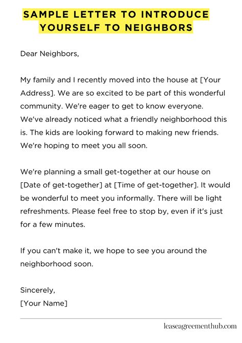 Sample Letter To Introduce Yourself To Neighbors