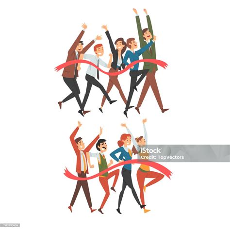 사무실 옷에 사람들의 세트 즐겁게 빨간 테이프 만화 벡터 일러스트를 통해 실행 만화에 대한 스톡 벡터 아트 및 기타 이미지 만화 벡터 사람들 Istock