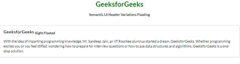 Semantic Ui Header Floating Variations Geeksforgeeks