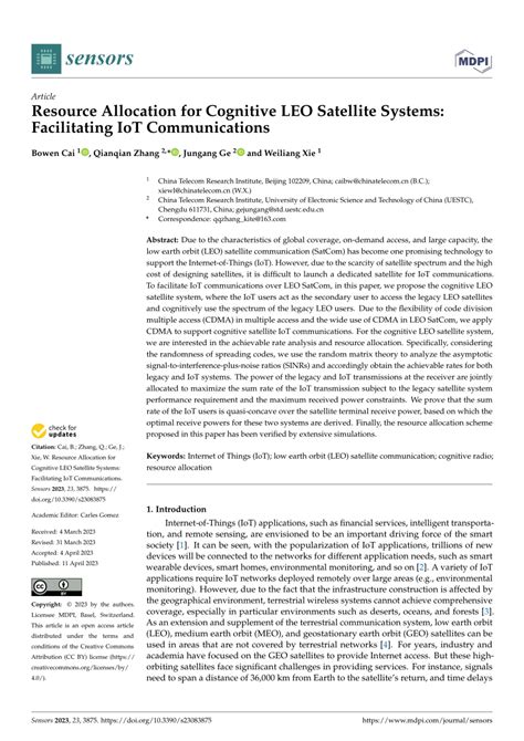 Pdf Resource Allocation For Cognitive Leo Satellite Systems Facilitating Iot Communications