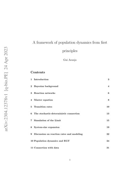 Pdf A Framework Of Population Dynamics From First Principles