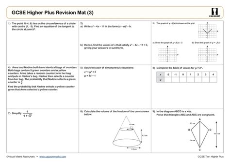 Gcse Higher Revision Mat 2 Worksheet Advanced Gcse Maths Worksheets For Grades 6 And 7