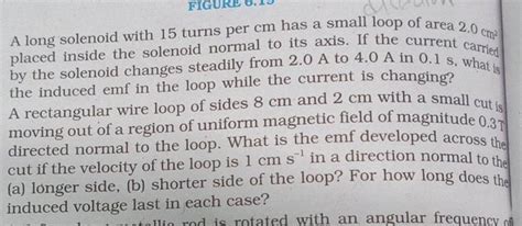 A Long Solenoid With 15 Turns Per Cm Has A Small Loop Of Area 2 0 Cm2 Pla