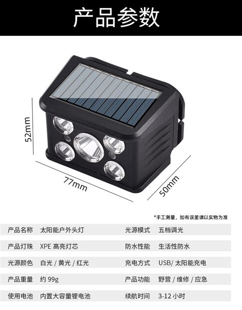新款头灯强光远射头戴式户外led电筒type C太阳能光伏充电头顶灯 阿里巴巴