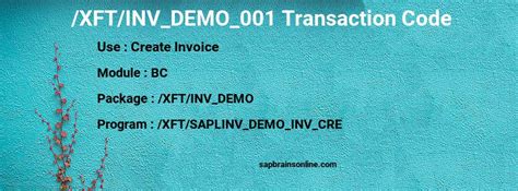 XFT INV DEMO 001 SAP Tcode For Create Invoice