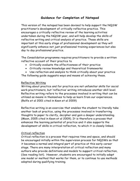 Nqsw Reflective Practice Guidance Critical Analysis And Writing