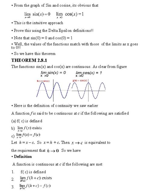Limits And Continuity Of Trigonometric Functions Continuity Of