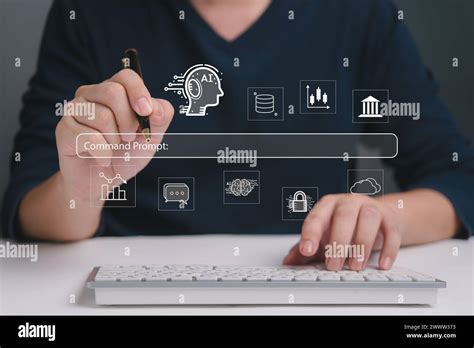 Ai Technology Interface And Human Interaction Person Interacts With An Artificial Intelligence