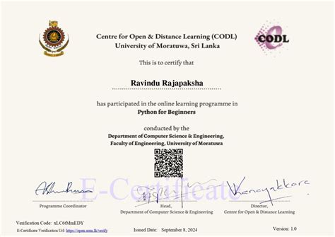 Completed Python Programming Program At Uom Ravindu Rajapaksha Posted