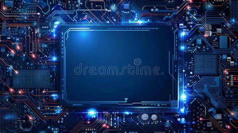 Computer Circuit Board With Blue And Red Lights Stock Illustration Illustration Of Connections