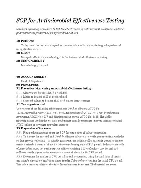 Sop For Antimicrobial Effectiveness Testing Pdf Colony Forming Unit