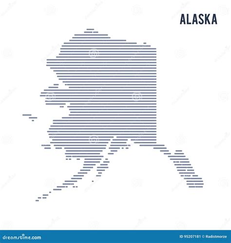 Vector Abstract Hatched Map Of State Of Alaska With Lines Isolated On A White Background Stock