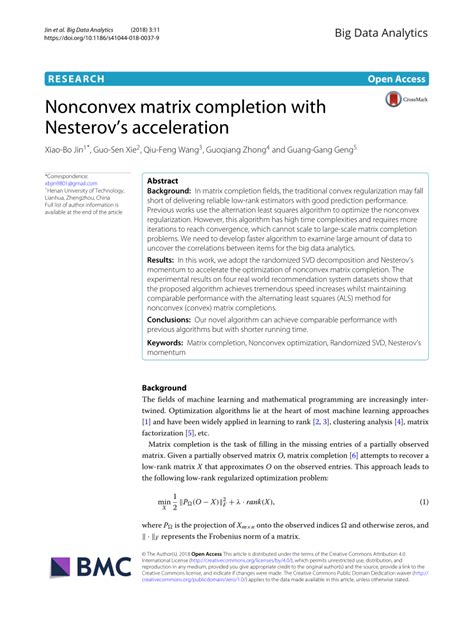 Pdf Nonconvex Matrix Completion With Nesterovs Acceleration