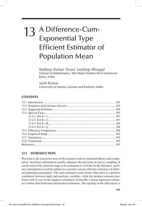 Pdf A Difference Cum Exponential Type Efficient Estimator Of Population Mean