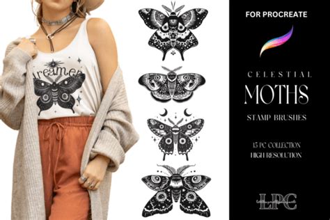 Procreate Celestial Moth Stamps Brushes Graphic By Melina Wester Creative Fabrica