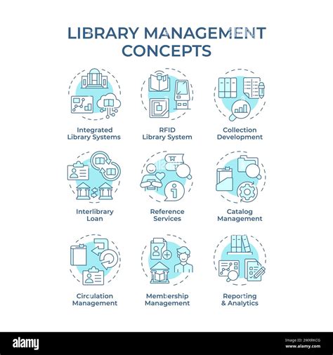 Library Management Soft Blue Concept Icons Stock Vector Image And Art Alamy