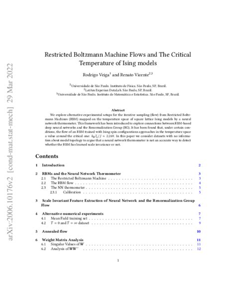 Pdf Restricted Boltzmann Machine Flows And The Critical Temperature