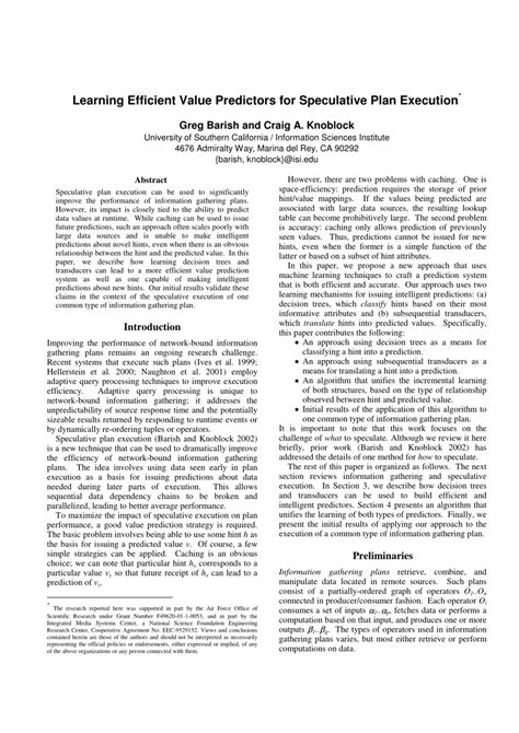 Pdf Learning Efficient Value Predictors For Speculative Plan Execution