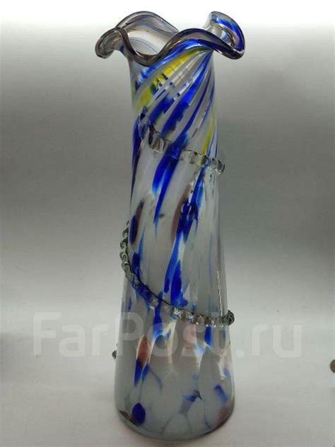 Оригинальная вазочка гутное цветное стекло 26 см СССР 1960 е годы