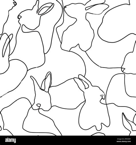 easter bunny seamless pattern simple one line style black and white minimal concept vector