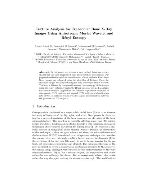 Pdf Texture Analysis For Trabecular Bone X Ray Images Using Anisotropic Morlet Wavelet And