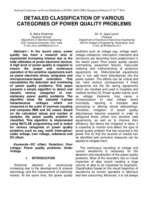 Pdf Detailed Classification Of Various Categories Of Power Quality
