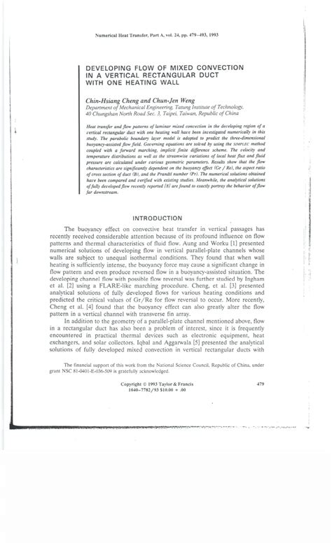 Pdf Developing Flow Of Mixed Convection In A Vertical Rectangular Duct With One Heating Wall