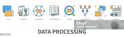 Data Processing Concept With Icons In Minimal Flat Line Style Stock Illustration Download