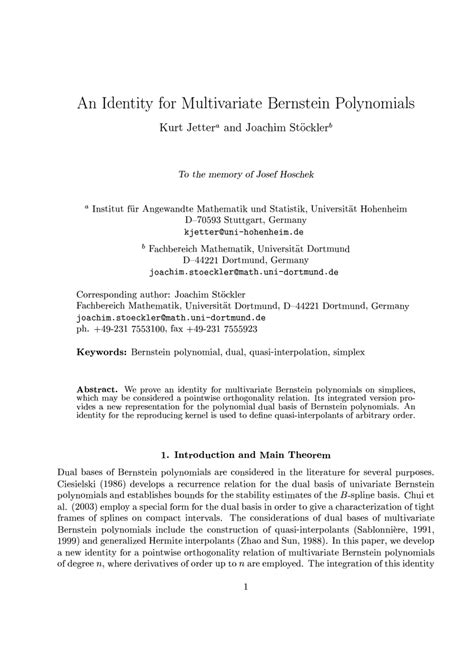 Pdf An Identity For Multivariate Bernstein Polynomials