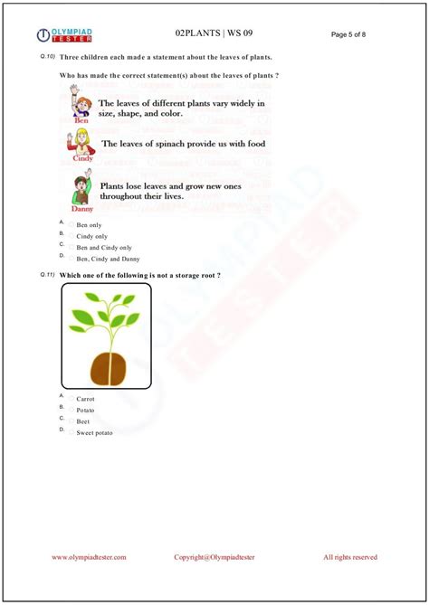 Class 2 Science Olympiad Sample Paper On Plants Set 02 Artofit
