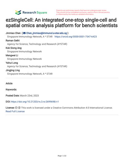Pdf Ezsinglecell An Integrated One Stop Single Cell And Spatial Omics Analysis Platform For