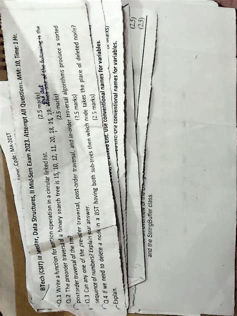 3rd Sem Mid Sem Paper Pdf Algorithms And Data Structures Algorithms