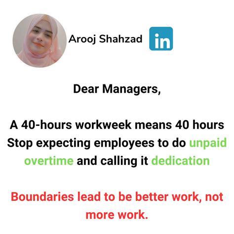 Overtime Unpaid Dedication Managers Boundaries Arooj Shahzad