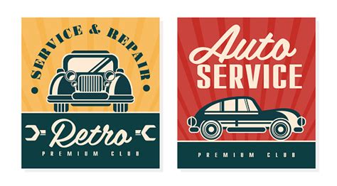 레트로 자동차 서비스 및 수리 빈티지 스타일 디자인 벡터 템플릿 개념에 대한 스톡 벡터 아트 및 기타 이미지 개념 고풍스런 과거 Istock