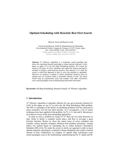 Pdf Optimal Scheduling With Heuristic Best First Search