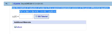 Solved Use The Method Of Reduction Of Order To Find A Second Chegg