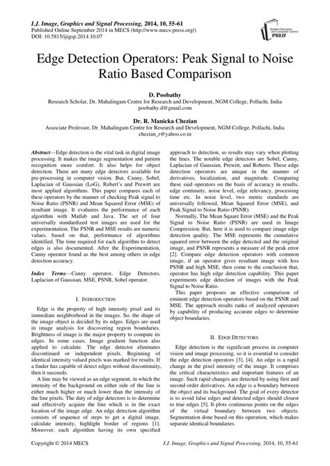Pdf Edge Detection Operators Peak Signal To Noise Ratio Based Comparison
