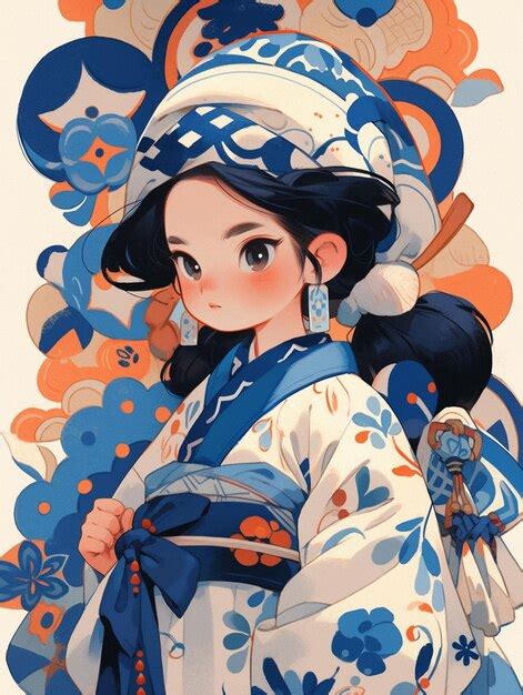 Premium Ai Image Anime Girl In A Kimono Outfit With A Fan And A Fan