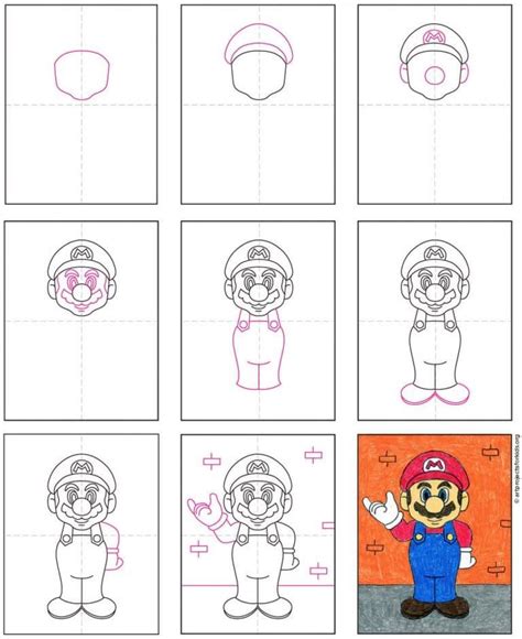 Easy How To Draw Mario Tutorial And Mario Coloring Page How To Draw Mario Disney Drawing