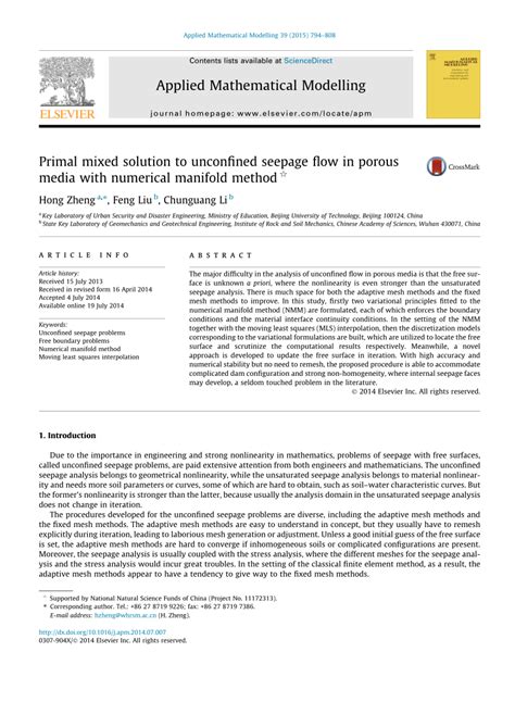 Pdf Primal Mixed Solution To Unconfined Seepage Flow In Porous Media With Numerical Manifold