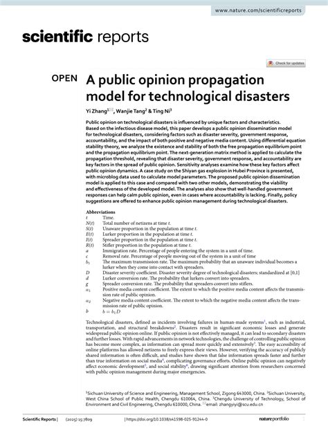 Pdf A Public Opinion Propagation Model For Technological Disasters