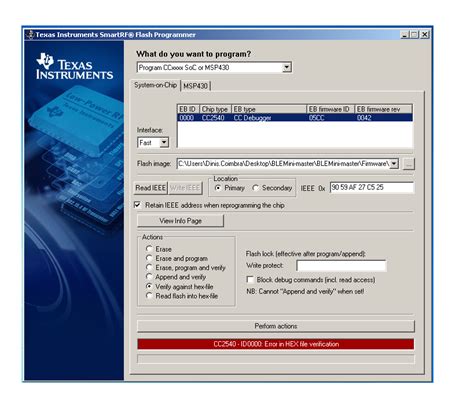 Cc2540 After Prgramming Verification Error With Smart Rf Flash