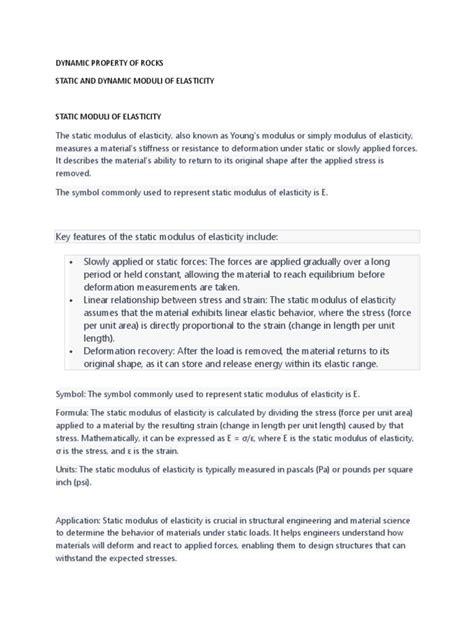 Dynamic Property Of Rocks Pdf Elasticity Physics Youngs Modulus