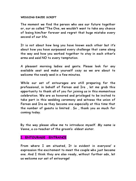 Wedding Emcee Script Pdf Wedding Groomsman