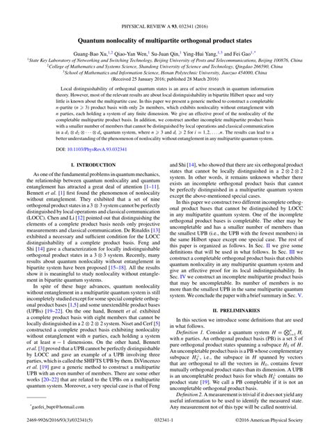 Pdf Quantum Nonlocality Of Multipartite Orthogonal Product States