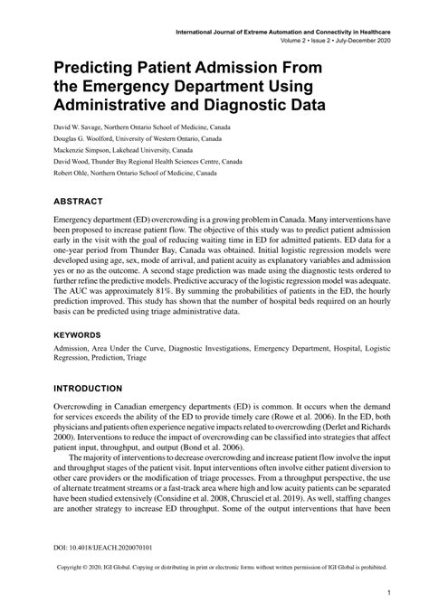 Pdf Predicting Patient Admission From The Emergency Department Using Administrative And