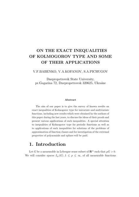 Pdf On The Exact Inequalities Of Kolmogorov Type And Some Of Their Applications
