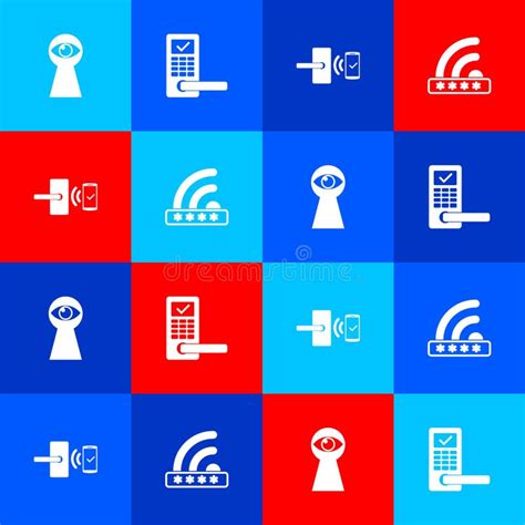 Set Keyhole With Eye Digital Door Lock Wireless And Wifi Locked Icon Vector Stock Vector