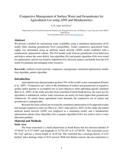 Pdf Conjunctive Management Of Surface Water And Groundwater For Agricultural Use Using Ann And