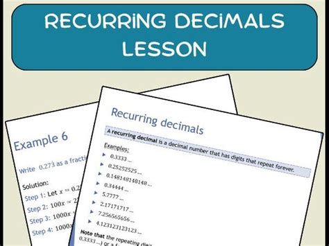 Recurring Decimals Lesson And Worksheets With Solutions Teaching Resources